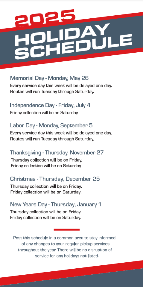 Refuse Holiday Schedule Rack Cards (4" x 9") – American Business Forms ...