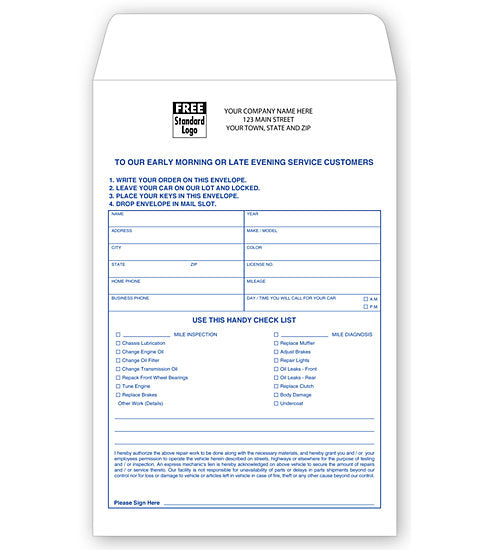 Overnight Auto Repair Envelope #69ARE – American Business Forms & Envelopes