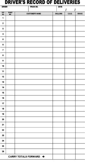 DRIVER'S RECORD OF DELIVERIES – American Business Forms & Envelopes