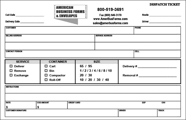 Dispatch Ticket 1 – American Business Forms & Envelopes
