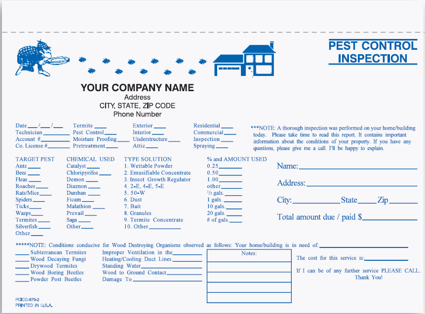 Pest Control Inspection Form – American Business Forms & Envelopes