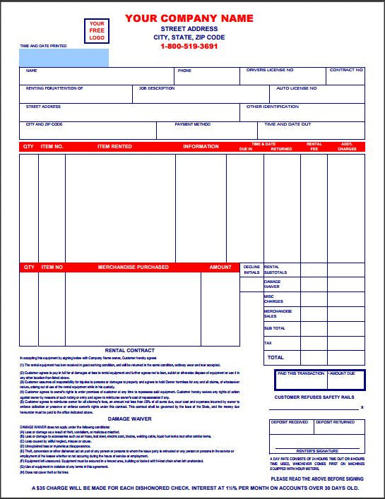Point of Rental- Rental Contracts – American Business Forms & Envelopes