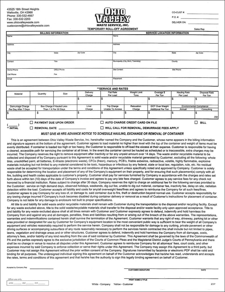 Roll Off Agreements – American Business Forms & Envelopes