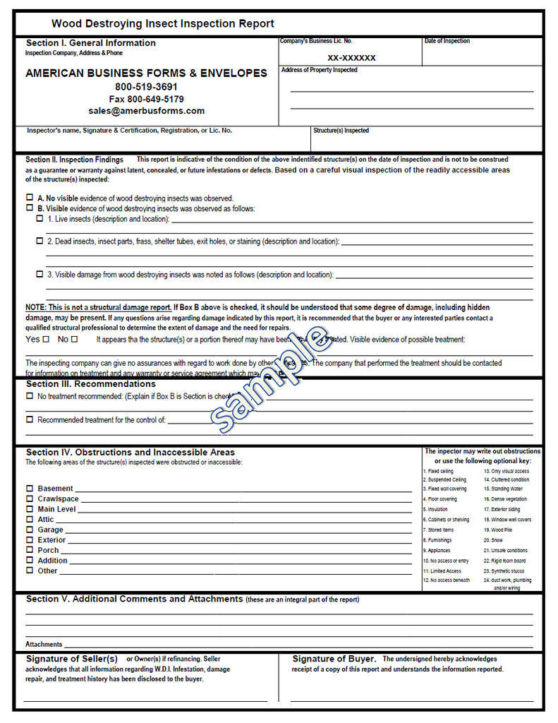 Wood Destroying Insect Report – American Business Forms & Envelopes