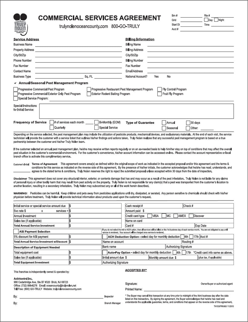 Pest Commercial Service Agreement - Long – American Business Forms ...
