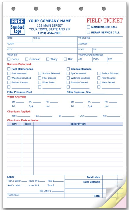 Pool /Spa Field Tickets – American Business Forms & Envelopes
